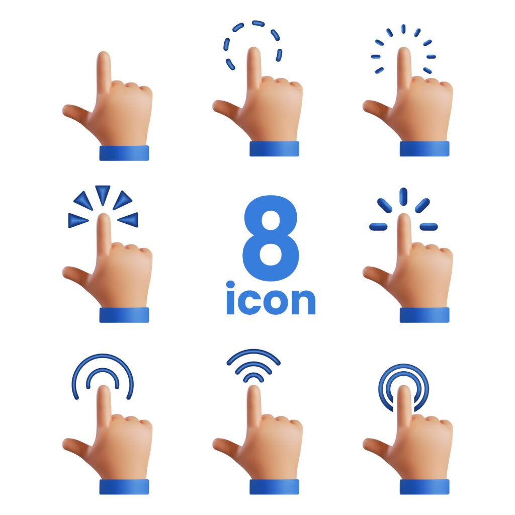 3d hand click icons vector design - only $11 - MasterBundles