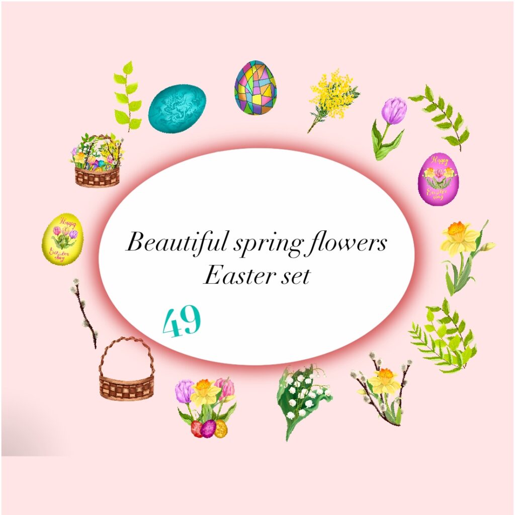 Beautiful spring flowers. Easter set - MasterBundles