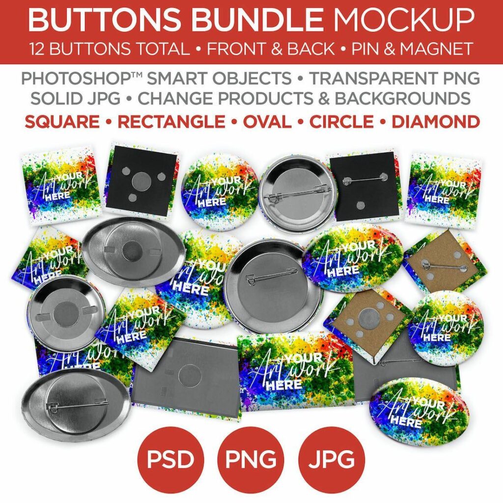 Buttons Bundle Mockups & Templates - MasterBundles