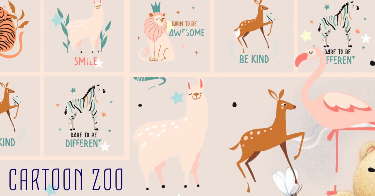 Cartoon Zoo Elements & Patterns – MasterBundles