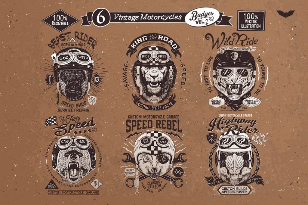 6 Vintage Motorcycles Badges Vol.2 – MasterBundles