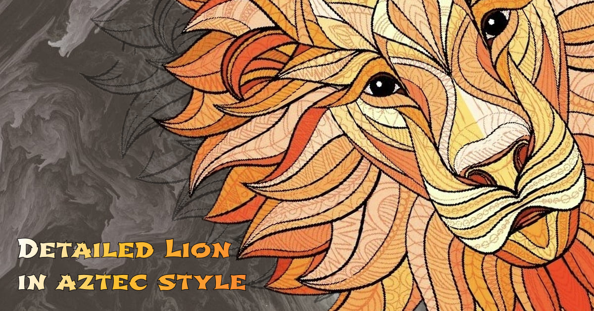 Detailed Lion in Aztec Style – MasterBundles