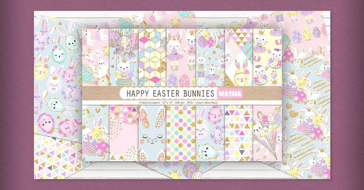 Happy Easter Bunnies Digital Papers – MasterBundles