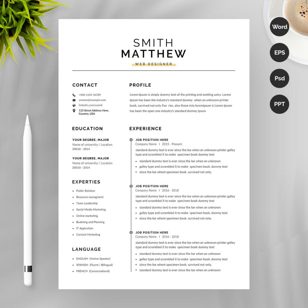 Clean Resume Template With Cover Letter - MasterBundles