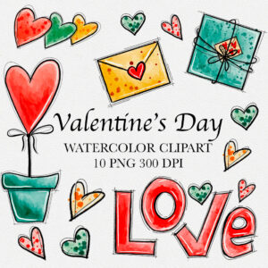 Valentine's Day Watercolor Clipart, Love clipart - MasterBundles