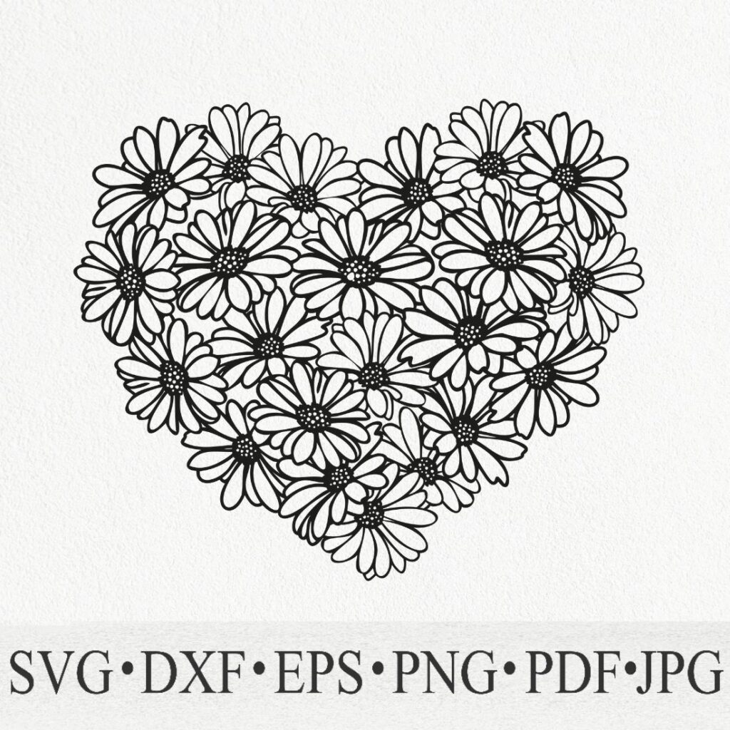 Valentine flower heart with daisy svg - MasterBundles
