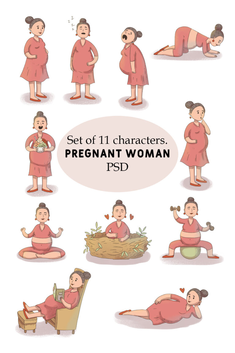 Set of 11 characters. Pregnant woman. PSD - MasterBundles
