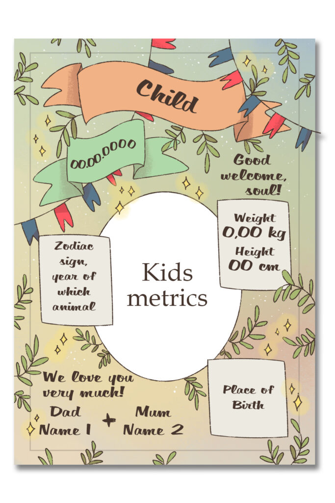 Kids metrics. 5 layouts: rainbow, winter, spring, summer, autumn. PSD ...