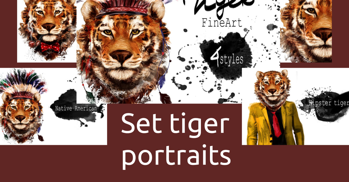 Set Tiger Portraits 4 Styles – MasterBundles