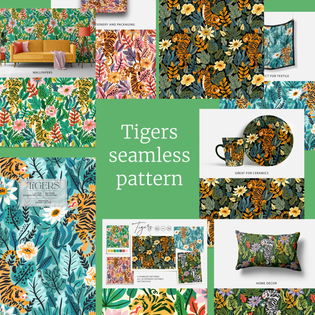 Tigers Seamless Patterns – MasterBundles
