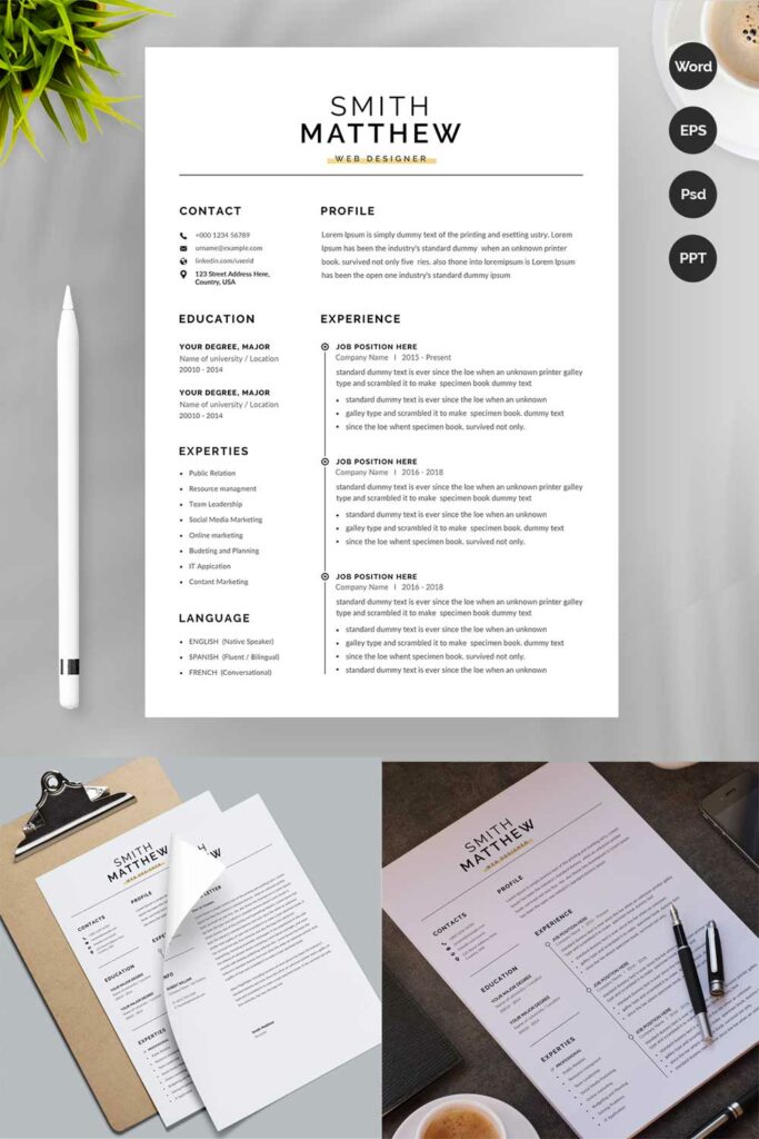 Clean Resume Template With Cover Letter - MasterBundles