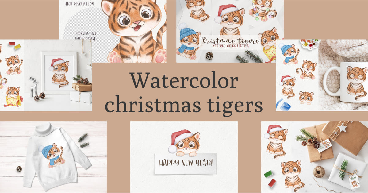 Watercolor Christmas Tigers – MasterBundles