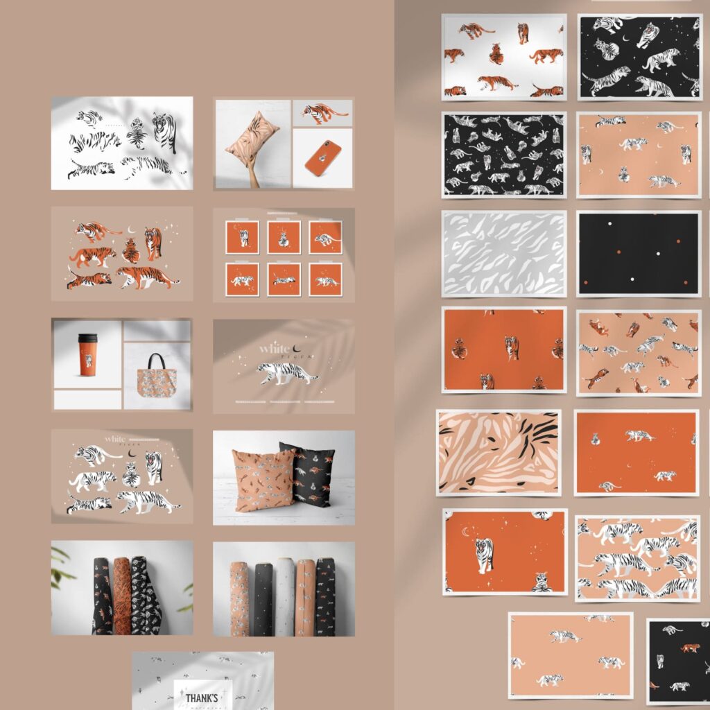 White Tiger Patterns & Elements – MasterBundles