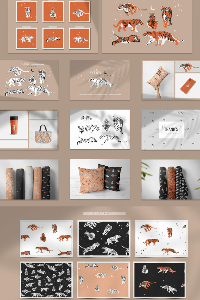 White Tiger Patterns & Elements – MasterBundles