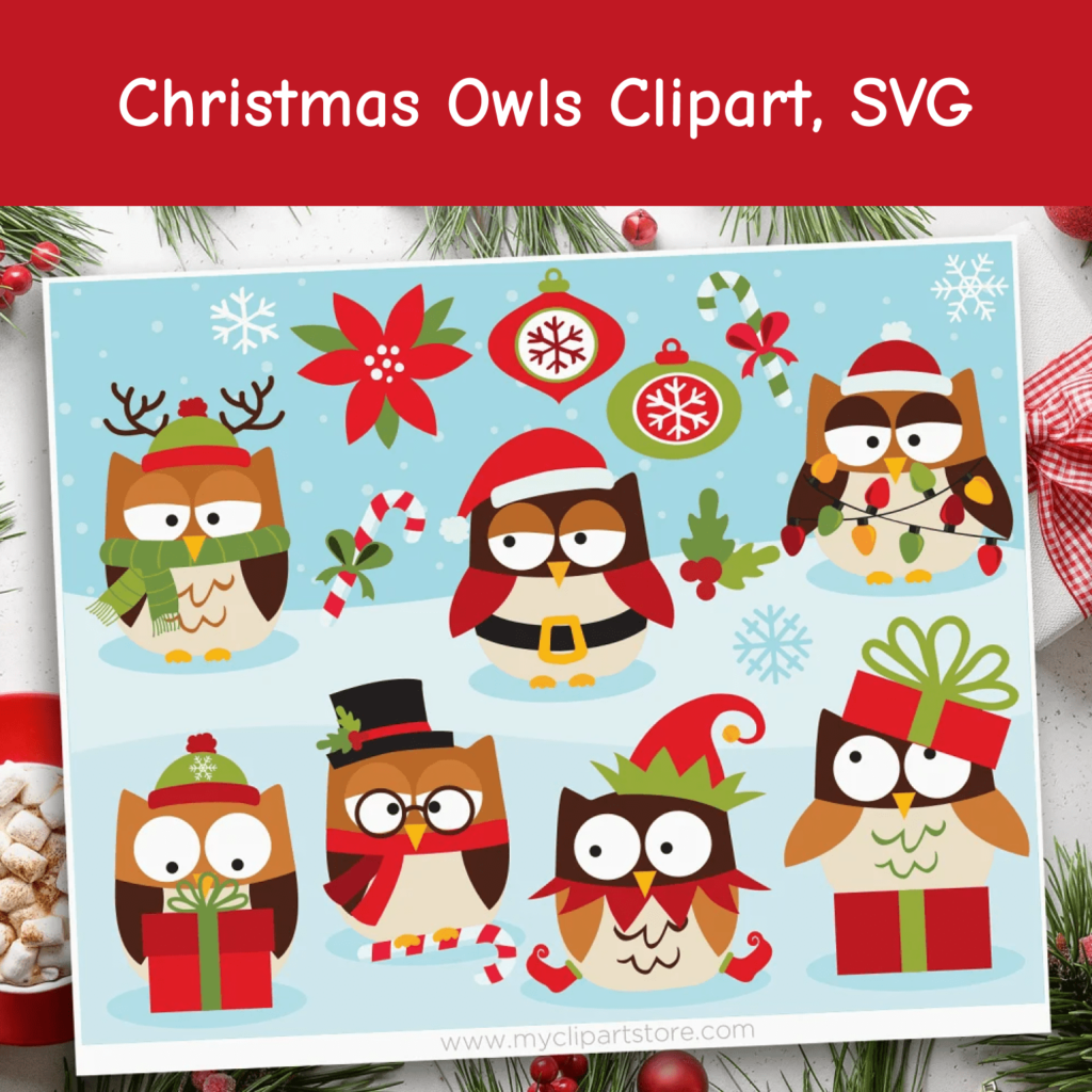 Christmas Owls Clipart, SVG | Master Bundles