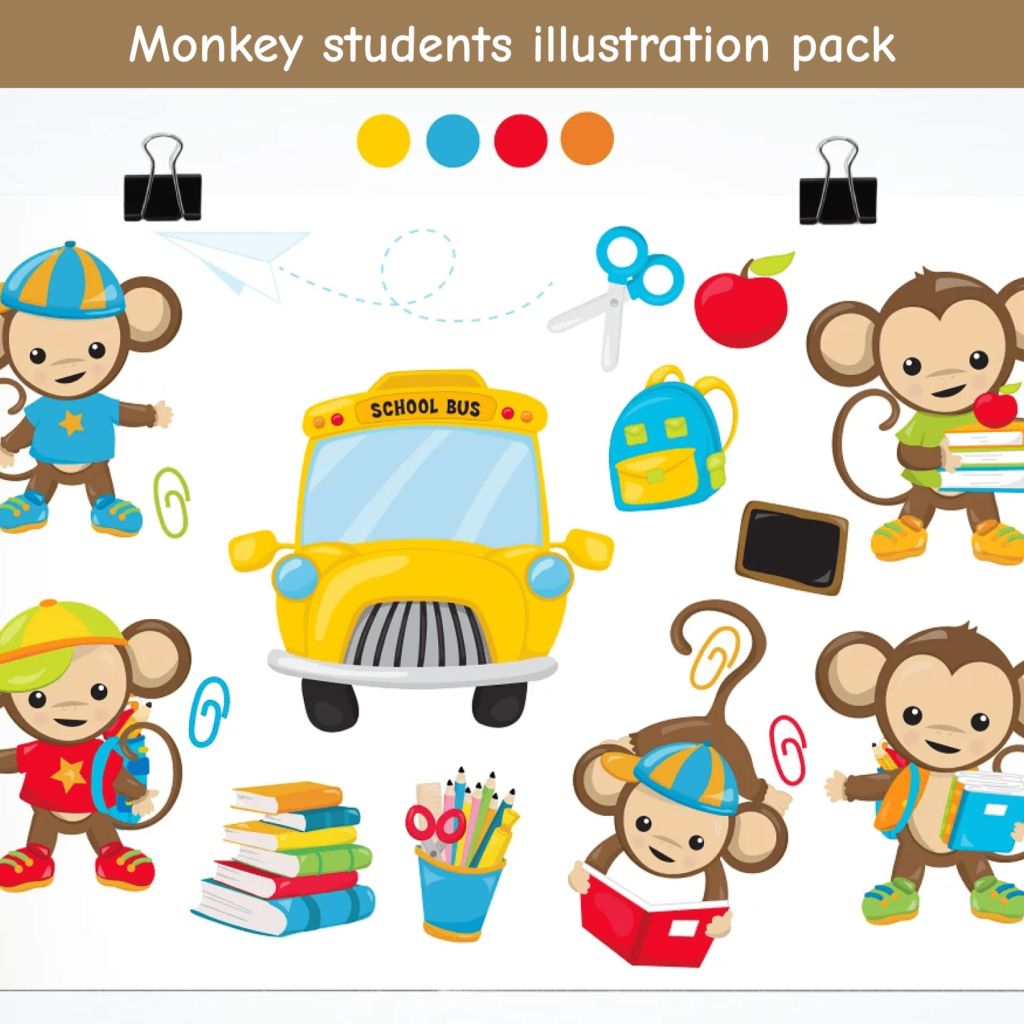 Monkey Students Illustration Pack – MasterBundles