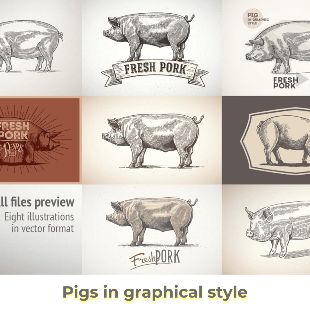 Pigs in Graphical Style – MasterBundles