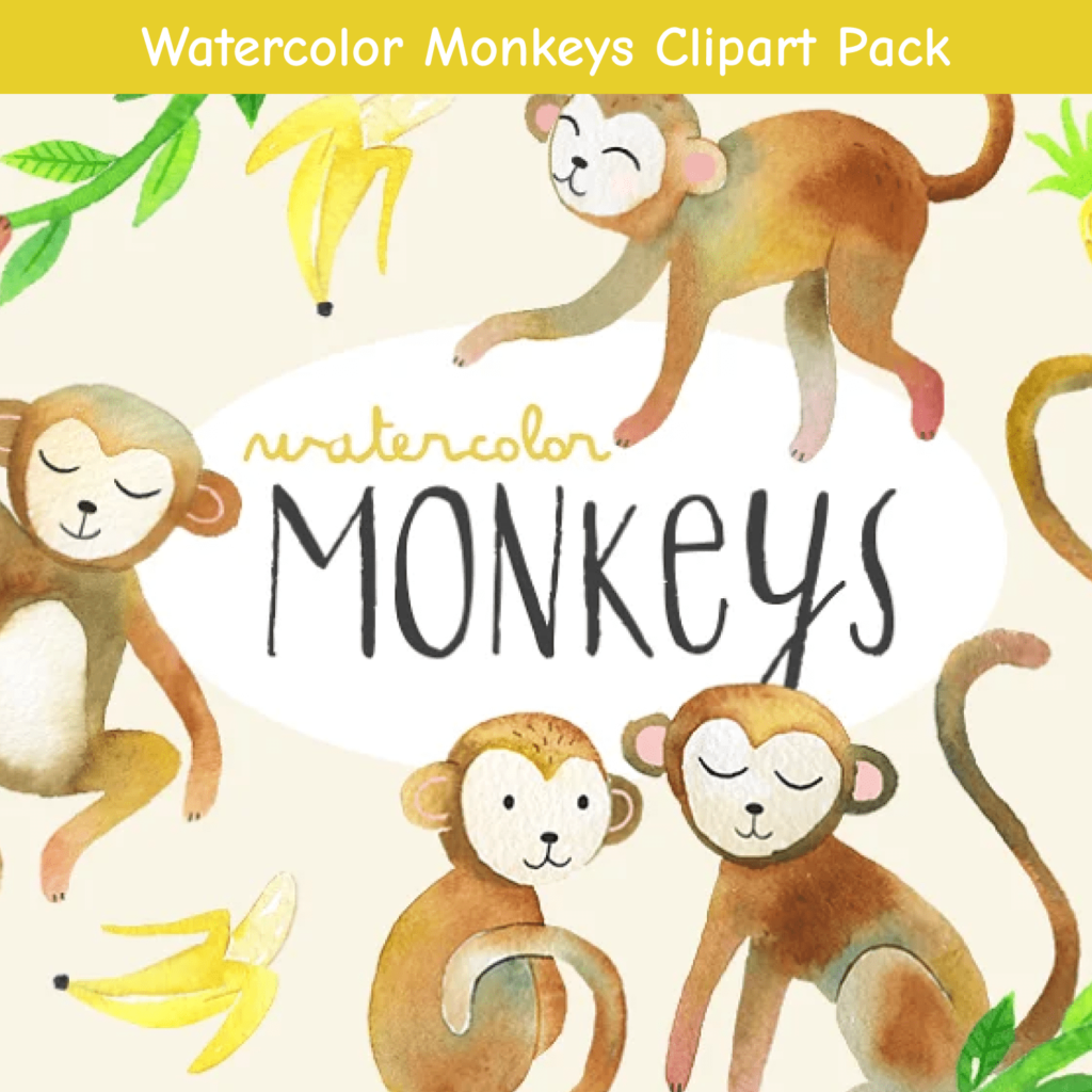 Watercolor Monkeys Clipart Pack – MasterBundles