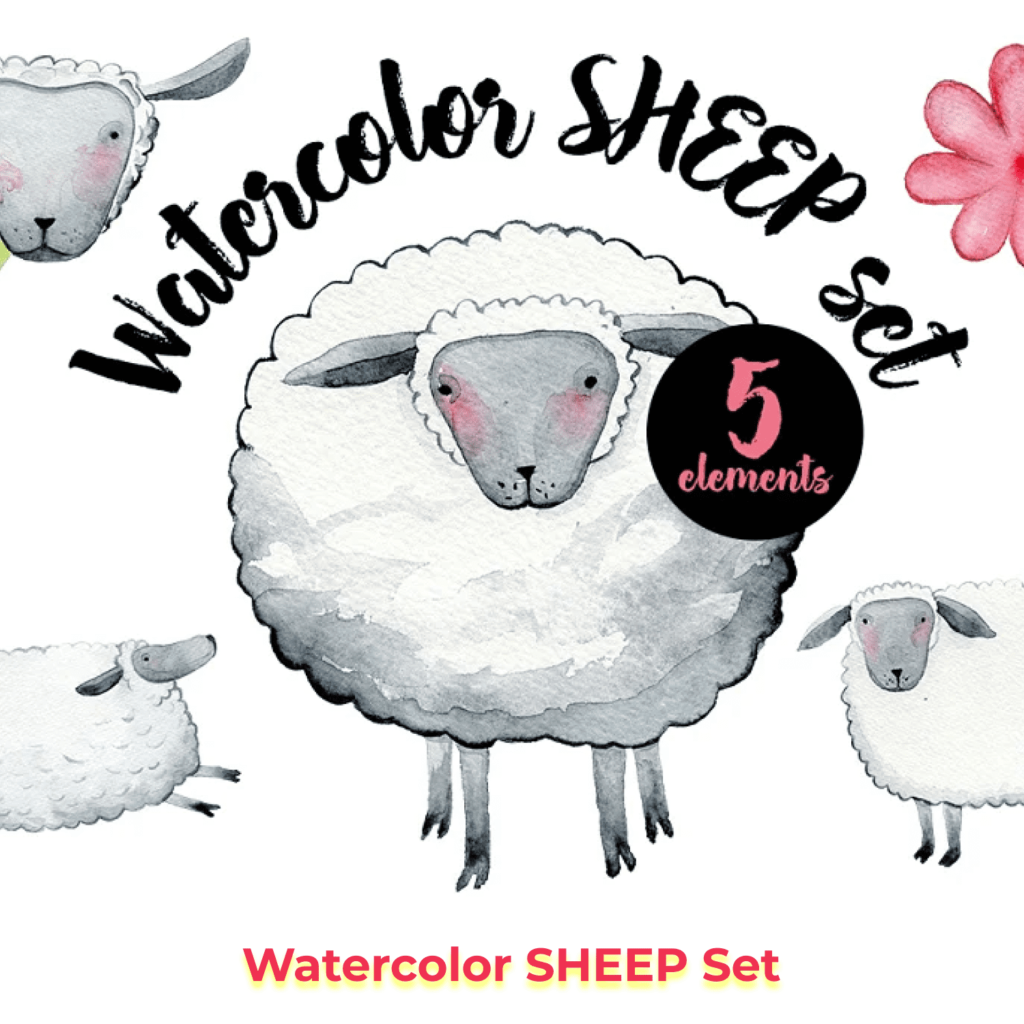 Sheep watercolor clipart | MasterBundles