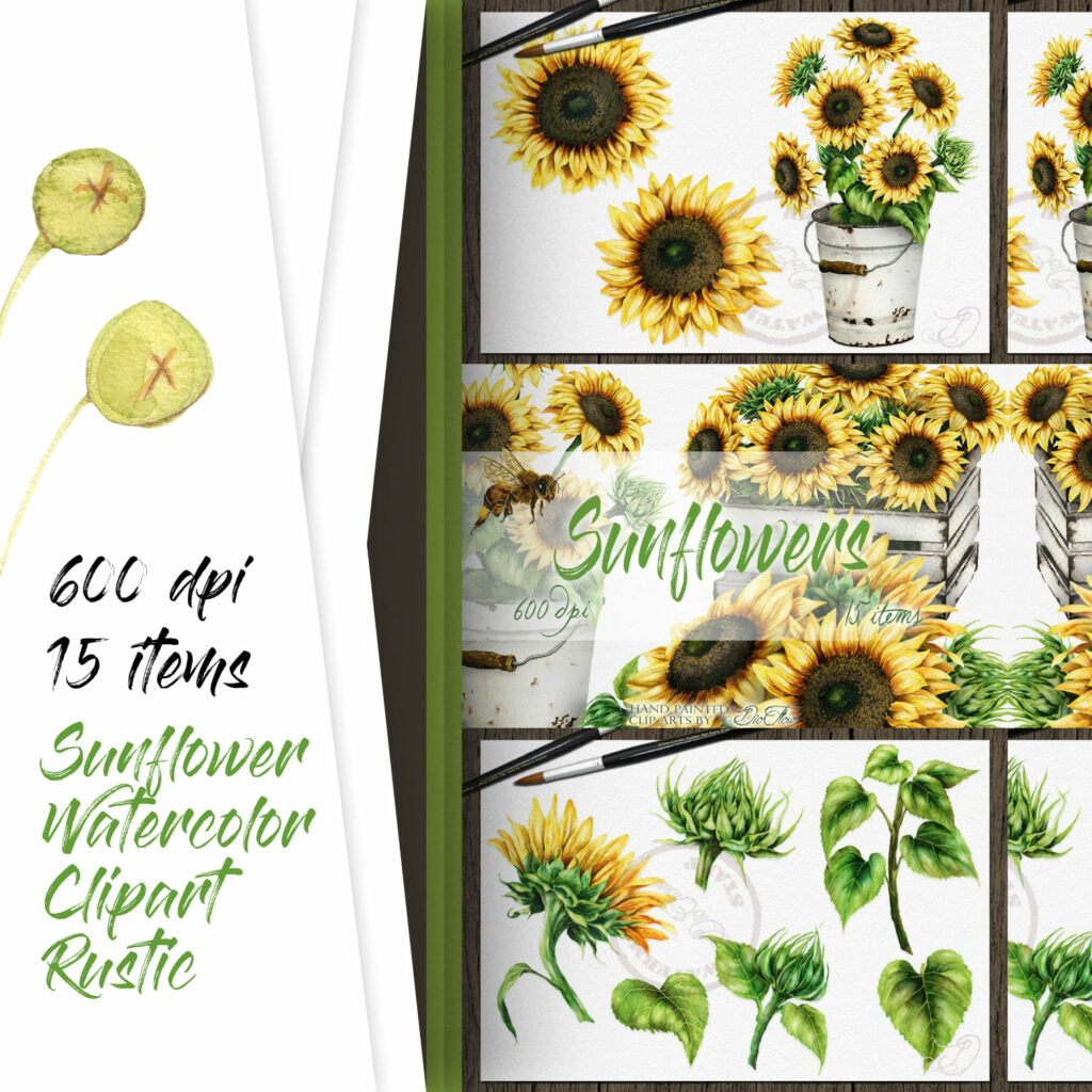 Sunflower Watercolor Clipart Rustic – MasterBundles