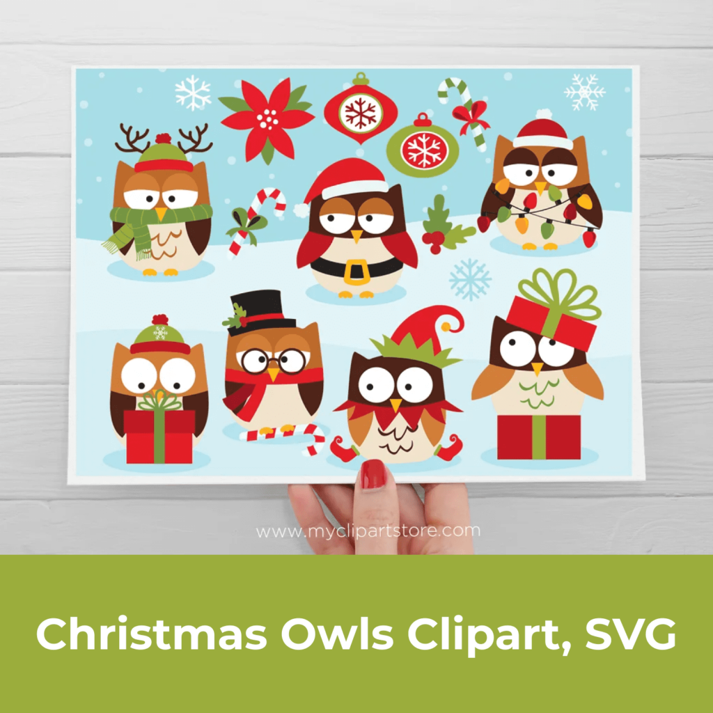 Christmas Owls Clipart, SVG | Master Bundles