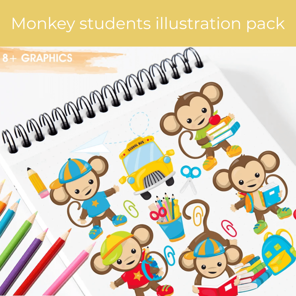 Monkey Students Illustration Pack – MasterBundles