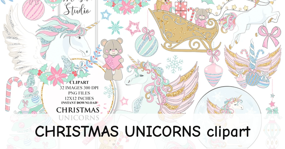 Christmas Unicorns Clipart – MasterBundles
