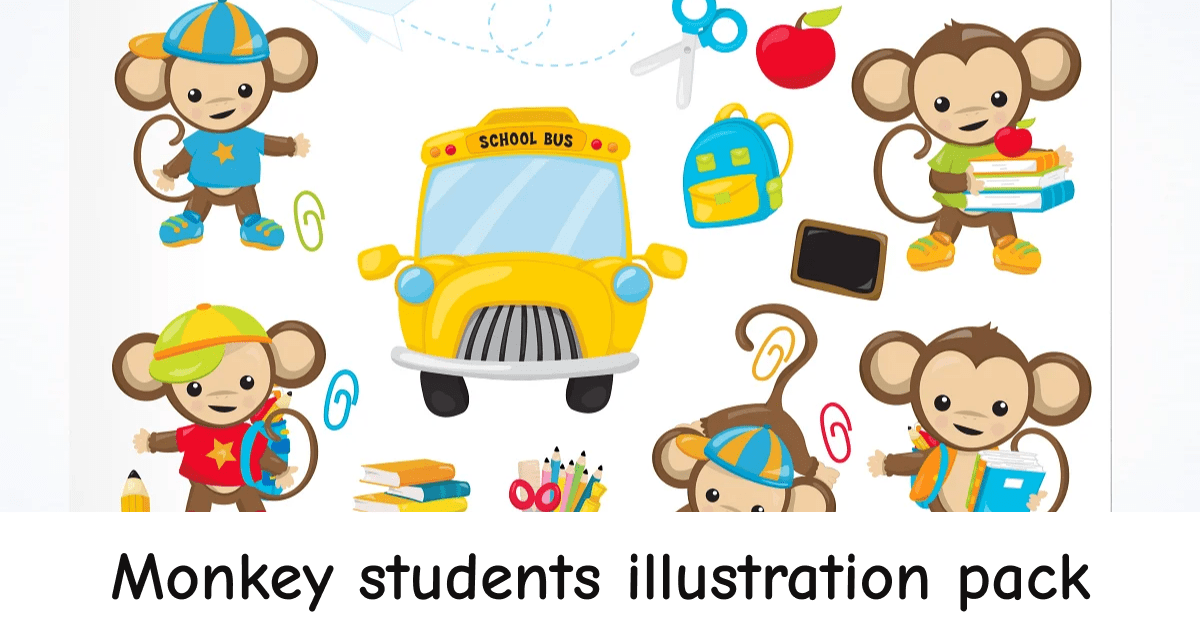 Monkey Students Illustration Pack – MasterBundles