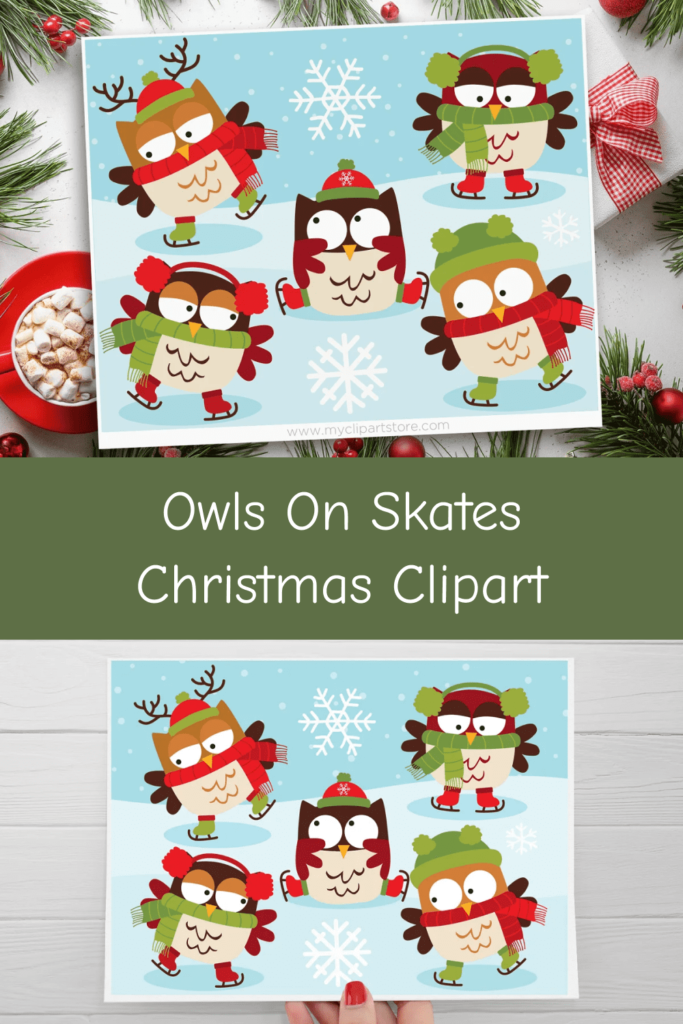 Owls on Skates, Christmas Clipart – MasterBundles