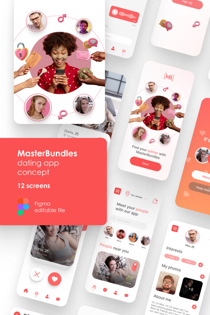 Pink Dating App UI Kit – MasterBundles