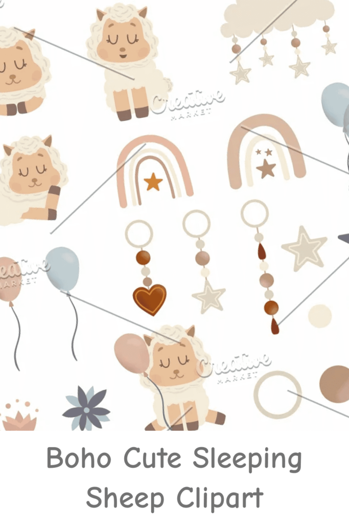 Boho Cute Sleeping Sheep Clipart – MasterBundles