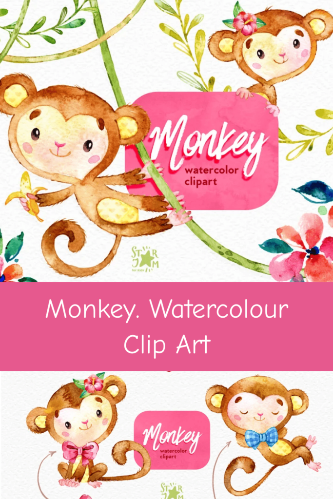 Monkey. Watercolour Clip Art. – MasterBundles