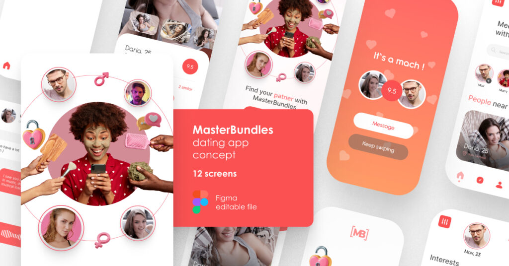 Pink Dating App UI Kit – MasterBundles