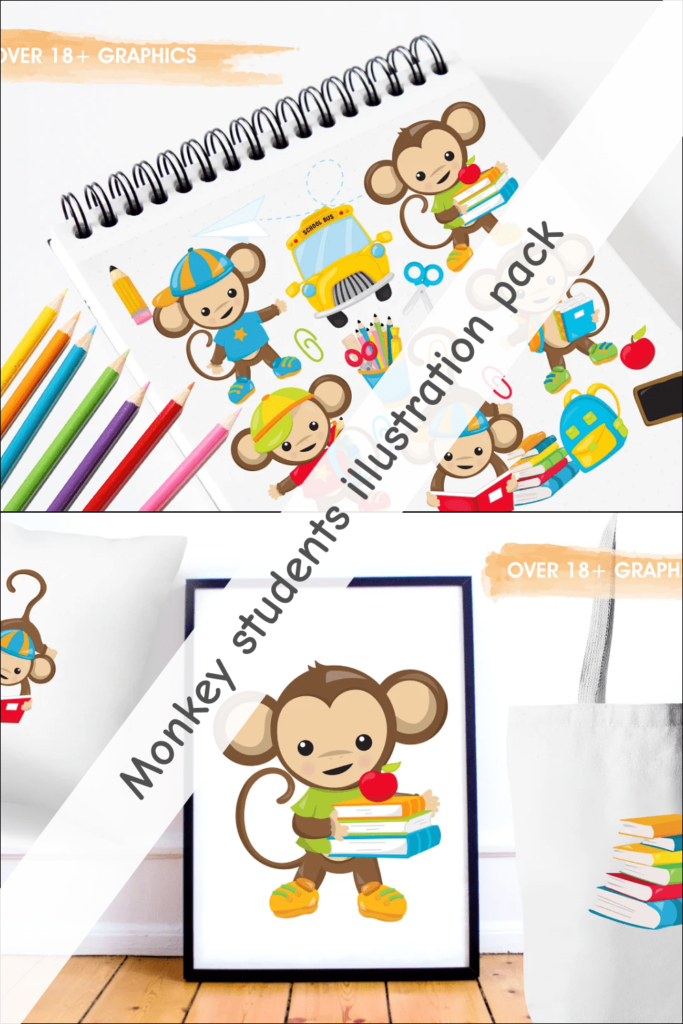 Monkey Students Illustration Pack – MasterBundles