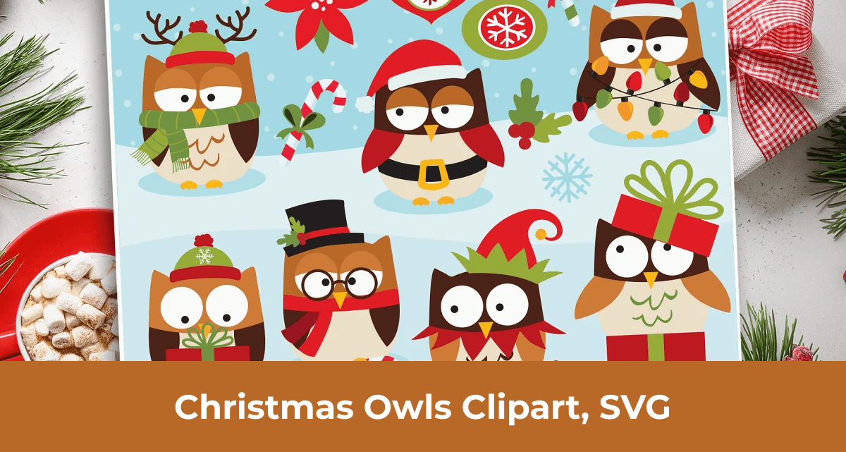 Christmas Owls Clipart, SVG | Master Bundles