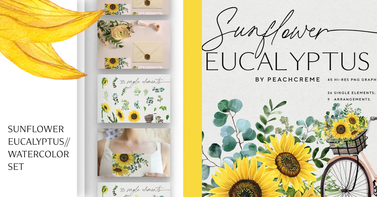 Sunflower Eucalyptus//Watercolor Set – MasterBundles