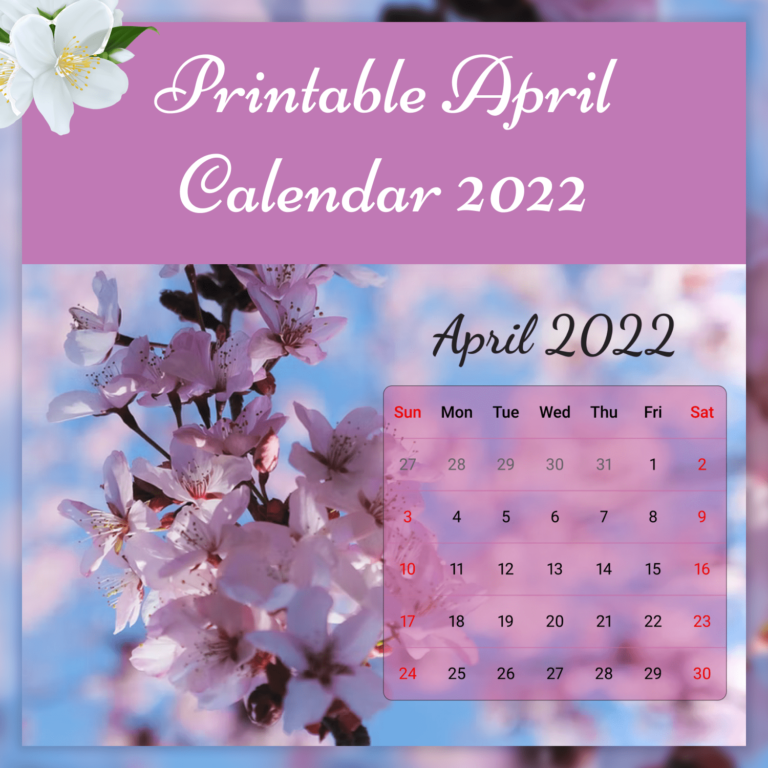 Free Printable April Calendar 2022 with Cherry Blossom – MasterBundles