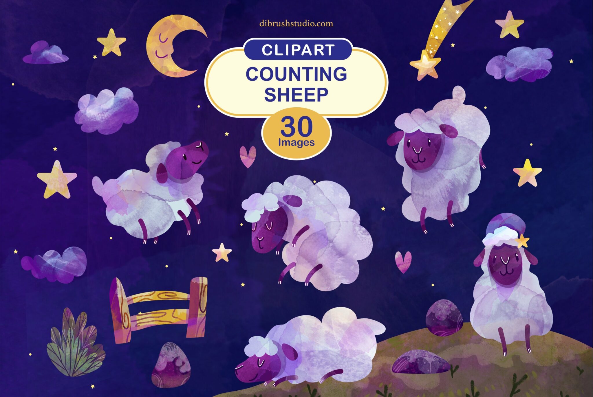 Clipart - Watercolor Counting Sheep – MasterBundles