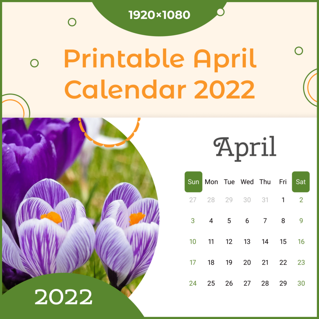 Free Printable April Calendar 2022 with Purple Flowers – MasterBundles