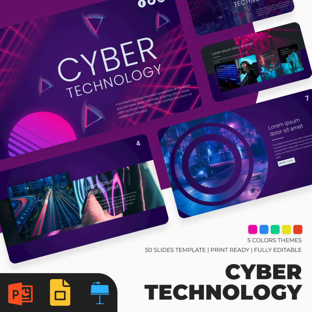 Cyber Technology Presentation: 50 Slides PPTX, KEY, Google Slides ...