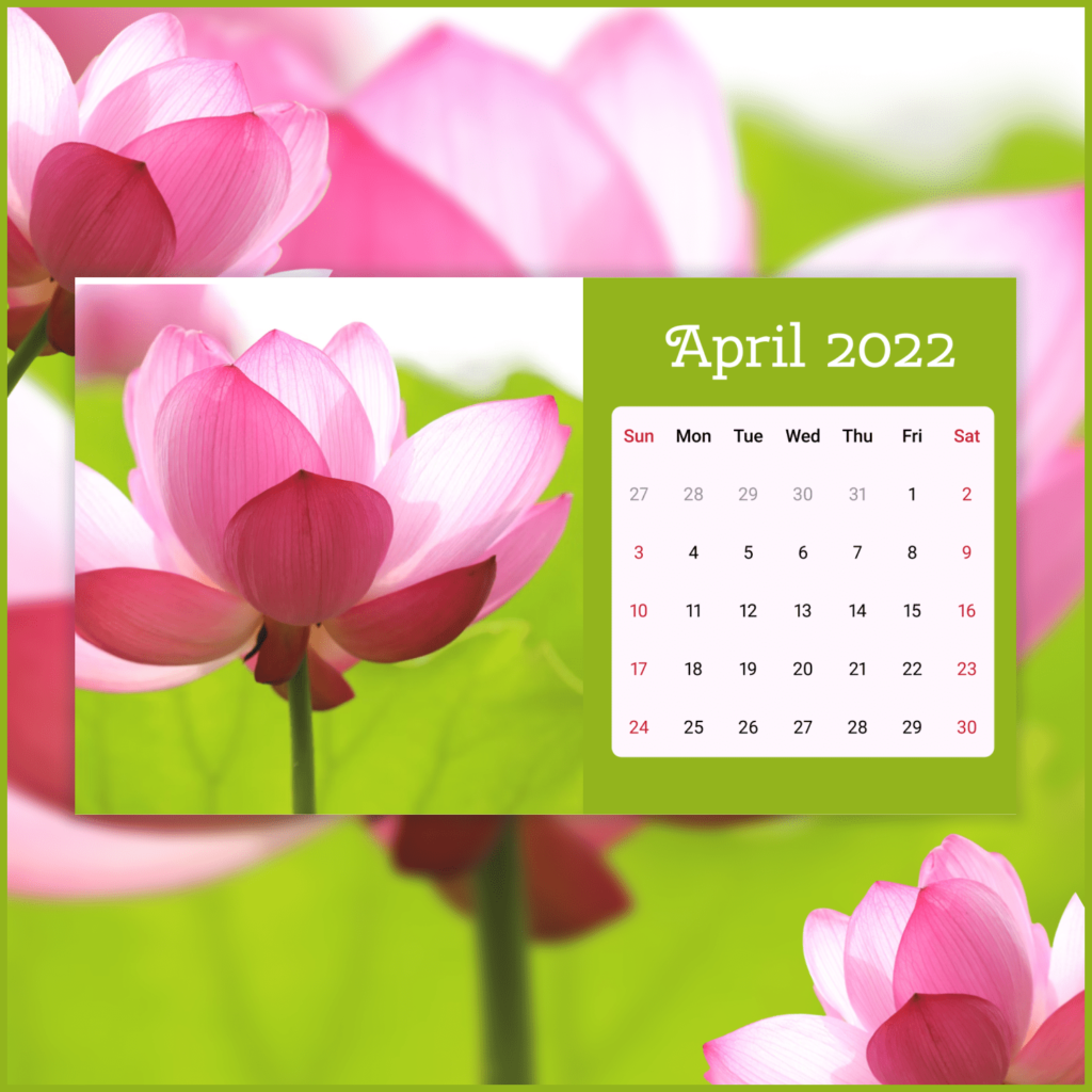 Free Green Calendar with a Pink Flower for April 2022 – MasterBundles