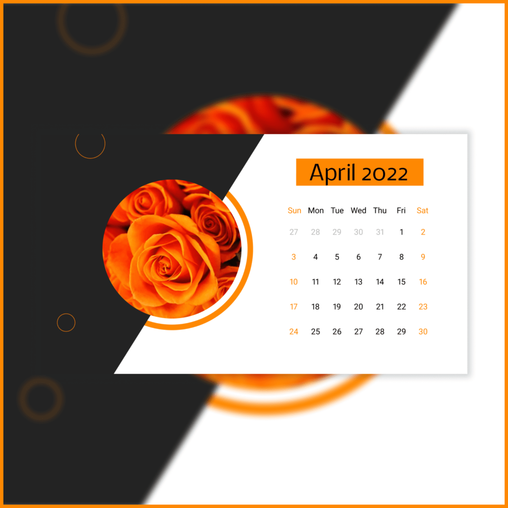 Minimalistic April 2022 Calendar with an Orange Rose – MasterBundles