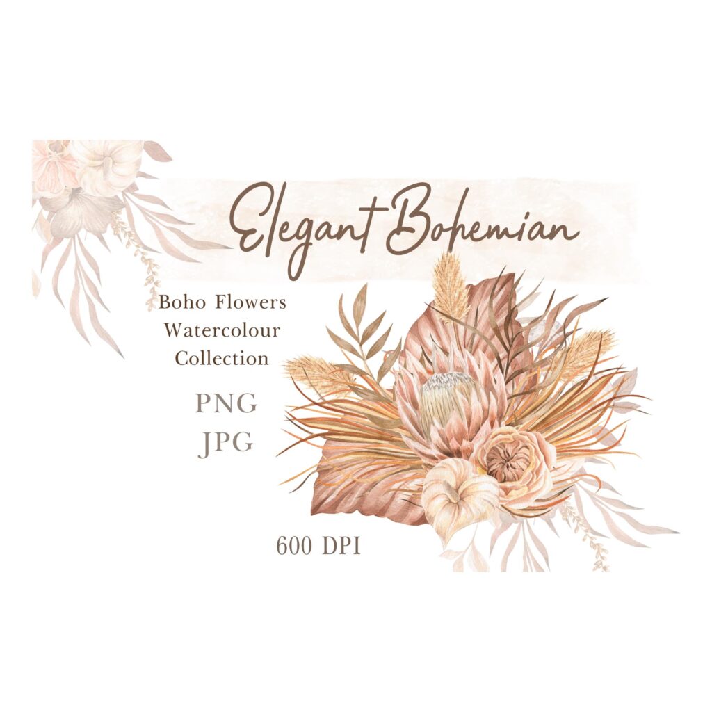 Boho Flowers Watercolour Collection - MasterBundles
