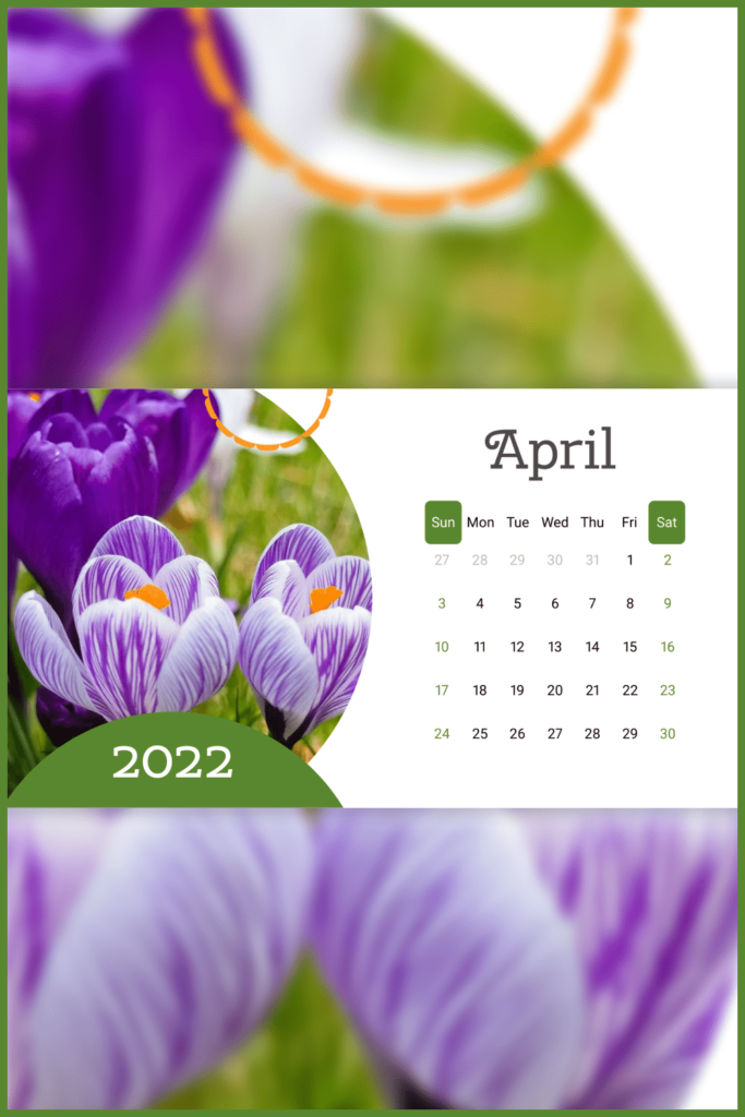 Free Printable April Calendar 2022 with Purple Flowers – MasterBundles