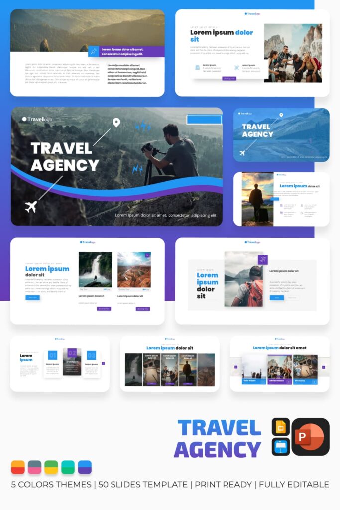 Travel Agency Presentation: 50 Slides PPTX, KEY, Google Slides ...
