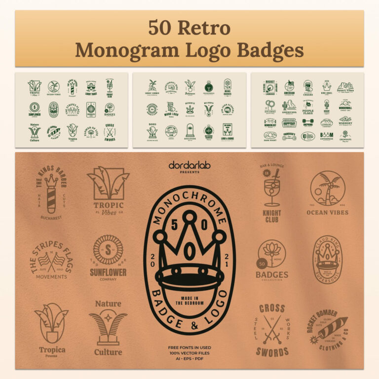 50 Retro Monogram Logo Badges – MasterBundles