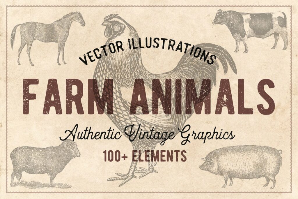 100 Vintage Farm Animals (Vector) – MasterBundles