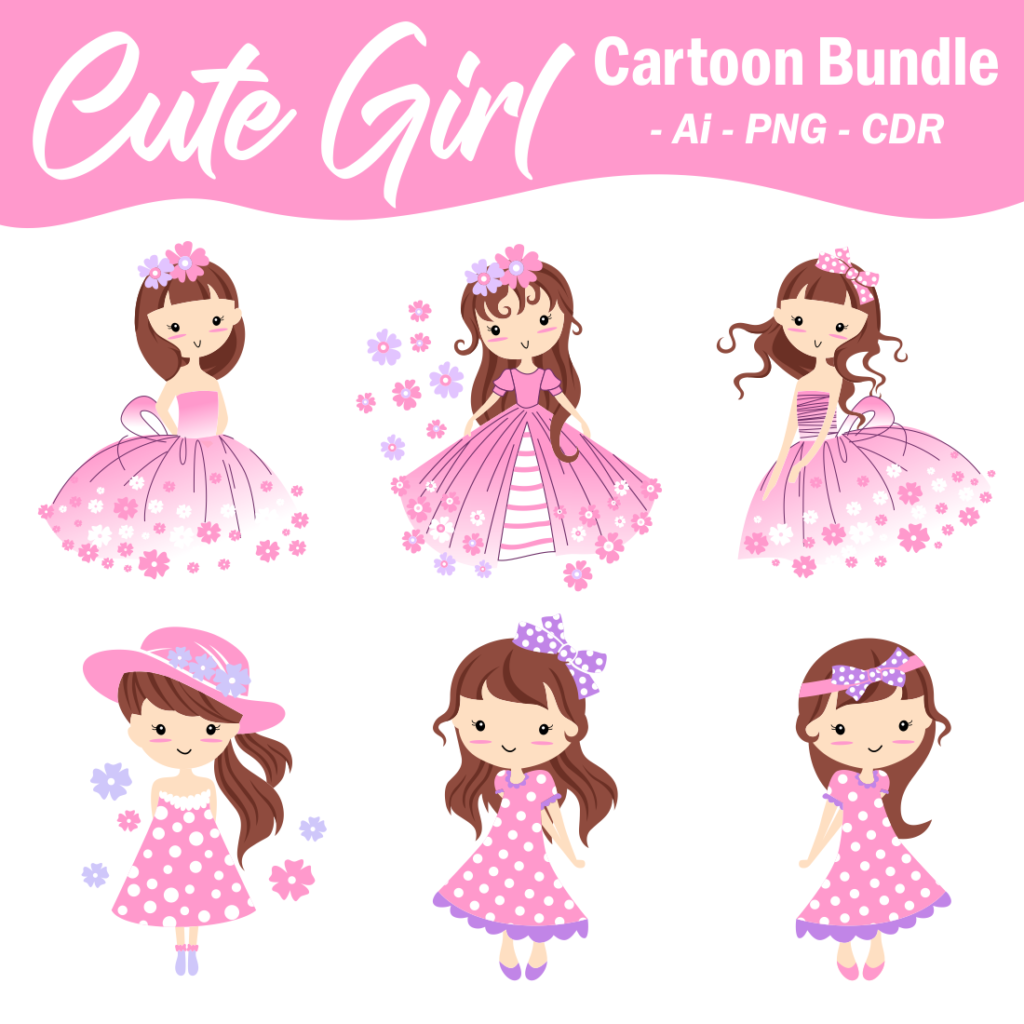 Cute Girl Cartoon Bundle 100% Vector - Ready to Print - MasterBundles