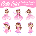 Cute Girl Cartoon Bundle 100% Vector - Ready to Print | MasterBundles