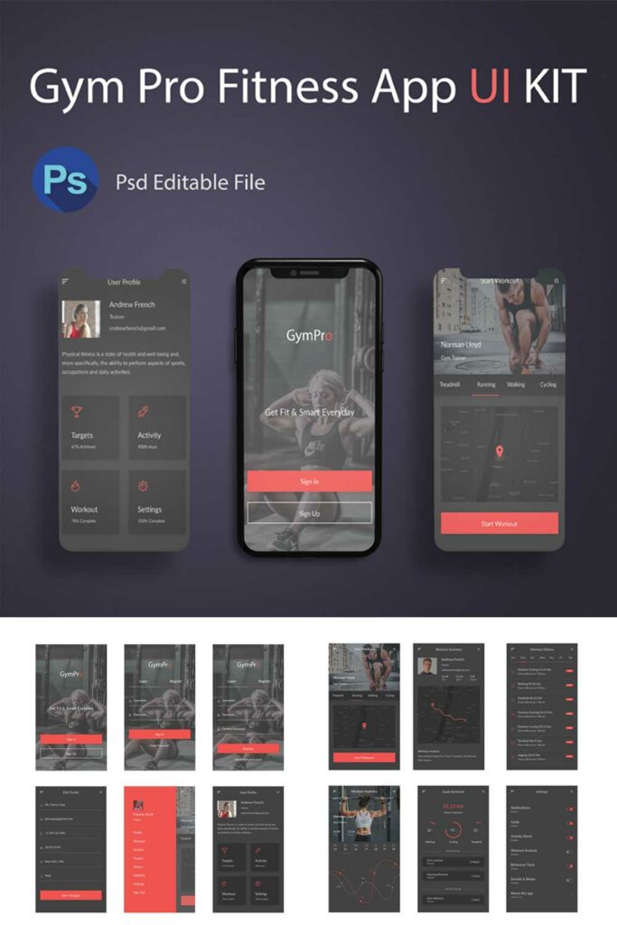 12 Screens Fitness & Workout Mobile UI Kit For 20$ Only | MasterBundles